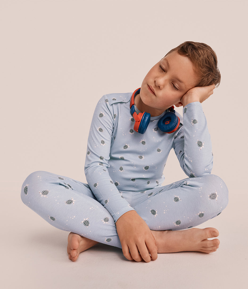 Kids Pyjama Set Long Sleeve Viscose from Bamboo Mist Blue Turtally ...